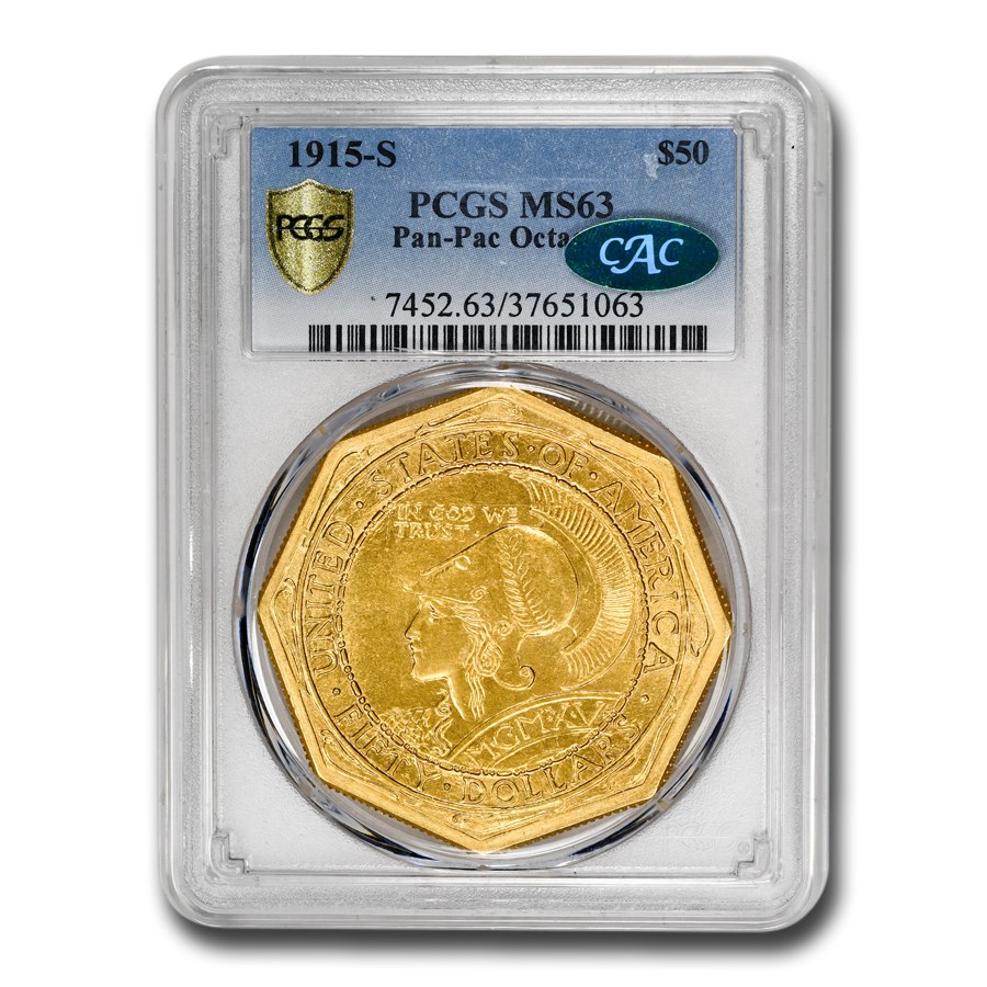Buy 1915-S Gold $50 Panama Pacific Octagonal MS-63 PCGS CAC | APMEX