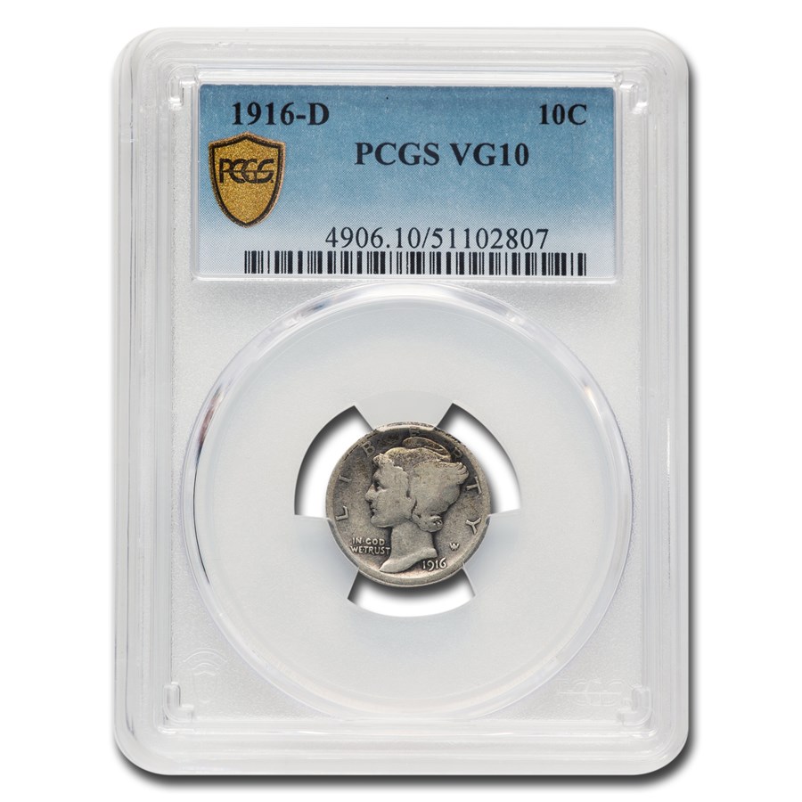 Buy 1916-D Mercury Dime VG-10 PCGS | APMEX