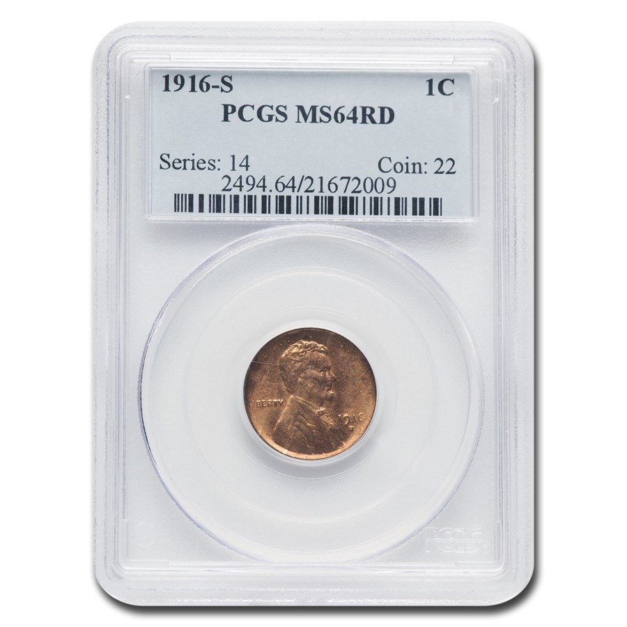 1916-S Lincoln Cent MS-64 PCGS (Red)