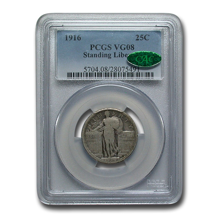 Buy 1916 Standing Liberty Quarter VG-8 PCGS CAC | APMEX