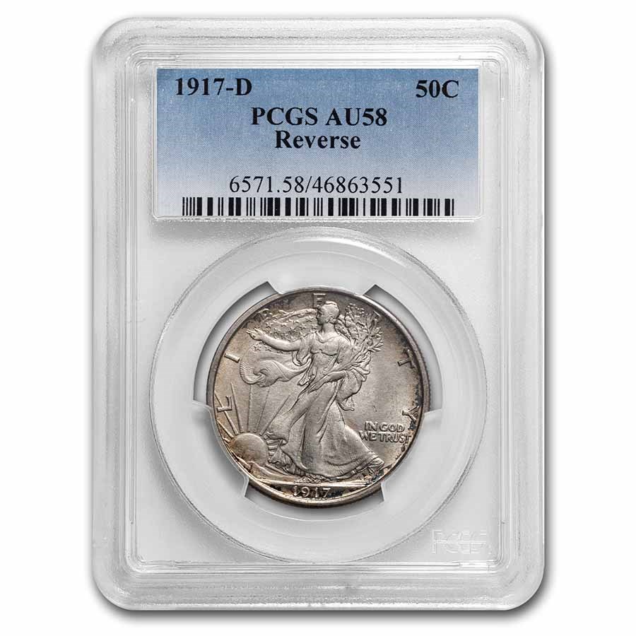 Buy 1917-D Reverse Walking Liberty Half Dollar AU-58 PCGS | APMEX