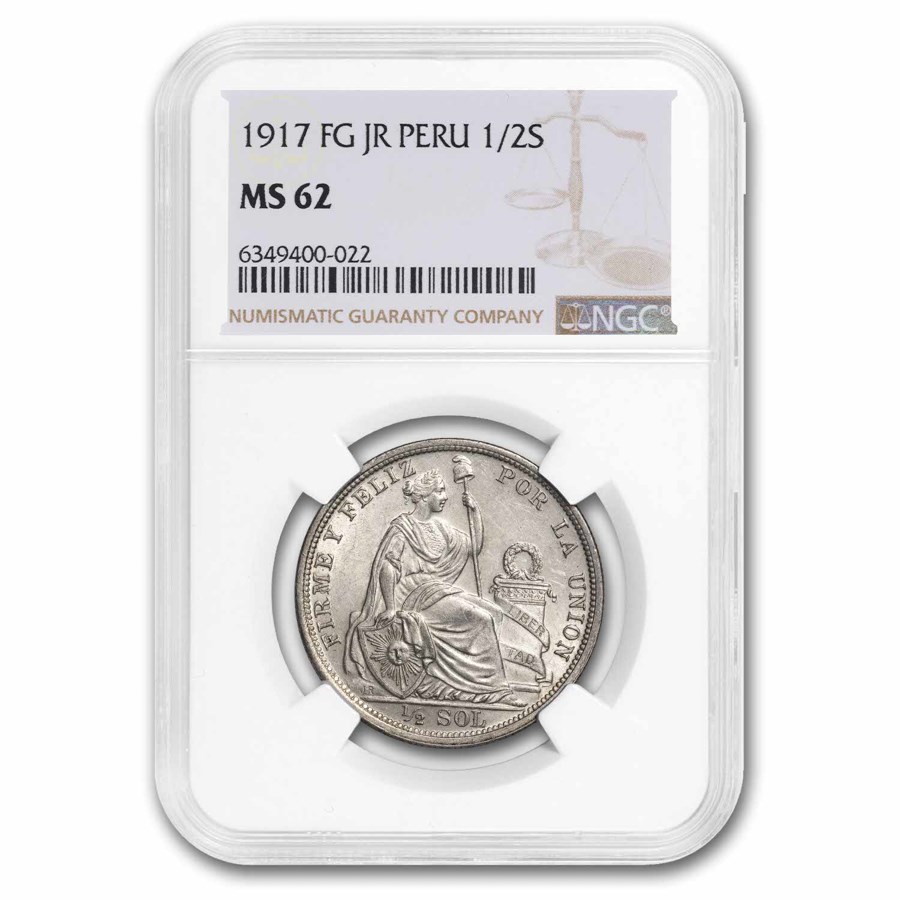 1917-LIMA Peru Silver 1/2 Sol MS-62 NGC