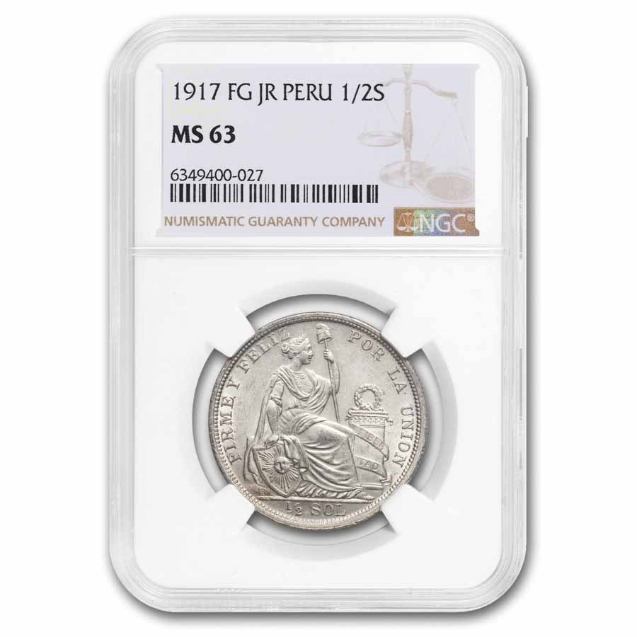 1917-LIMA Peru Silver 1/2 Sol MS-63 NGC