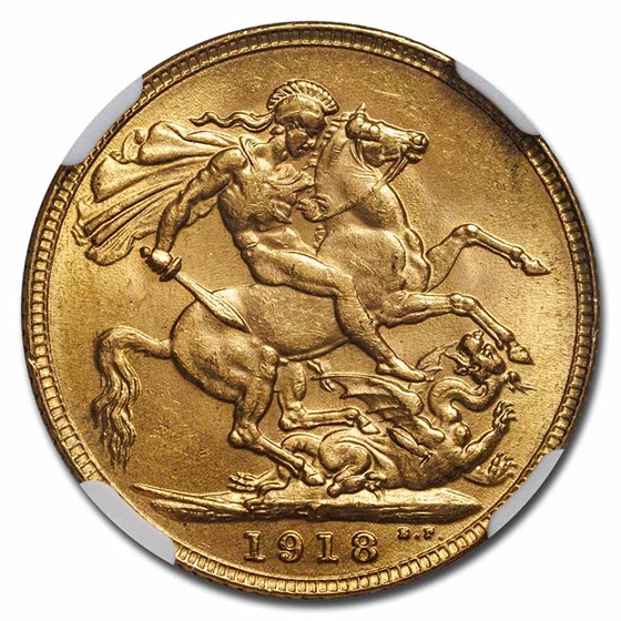 Buy 1918-I India Gold Sovereign George V MS-64 NGC | APMEX