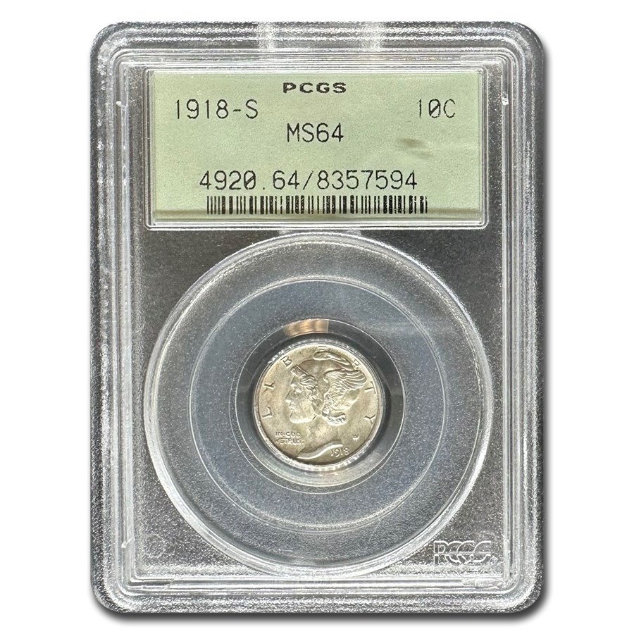 Buy 1918-S Mercury Dime MS-64 PCGS | APMEX