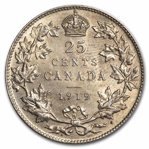 1919 Canada Silver 25 Cents George V BU