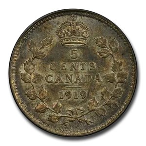1919 Canada Silver 5 Cents George V MS-62 PCGS