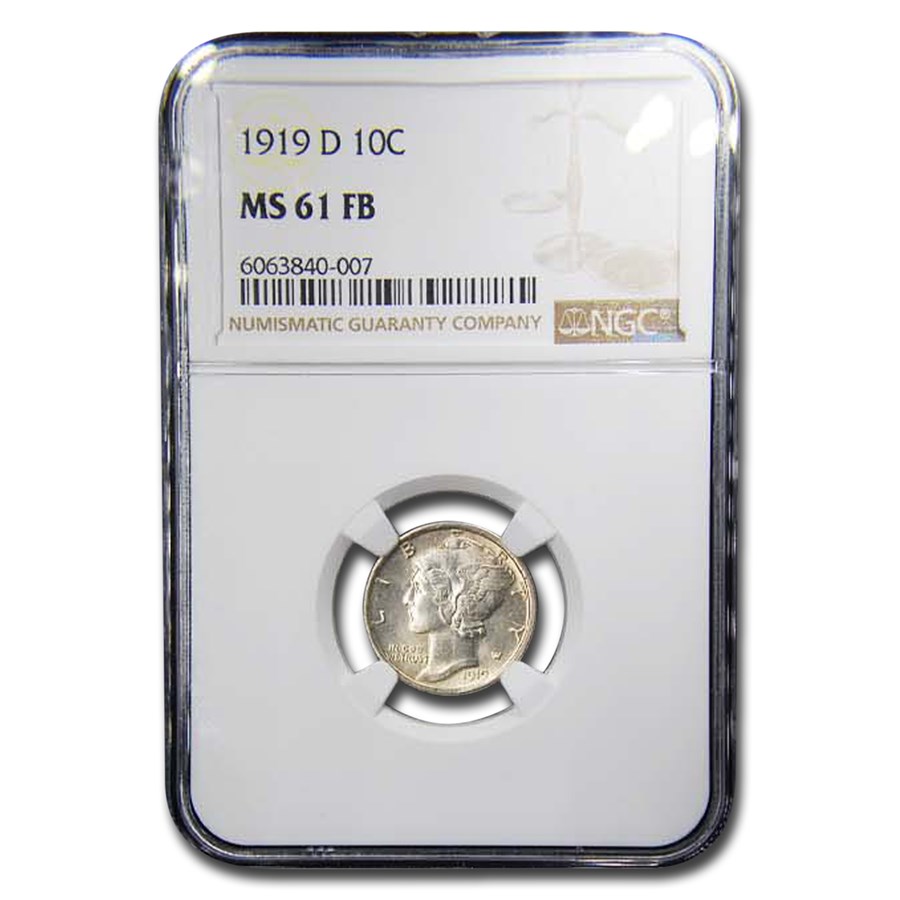 Buy 1919-D Mercury Dime MS-61 NGC (FB) | APMEX