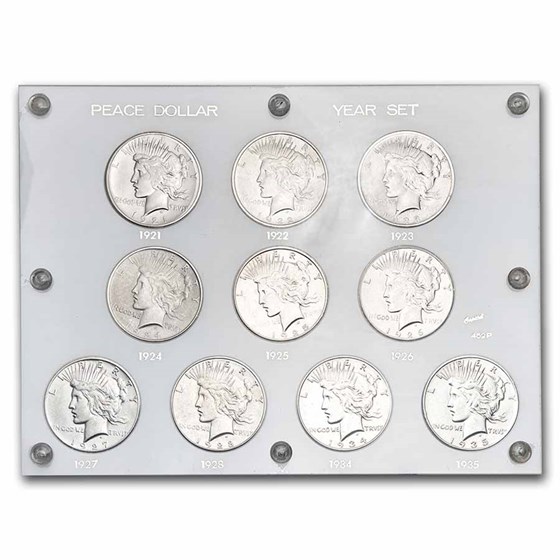 Buy 1921-1935 Peace Dollar 10 Coin Date Set (Capital Plastic) | APMEX