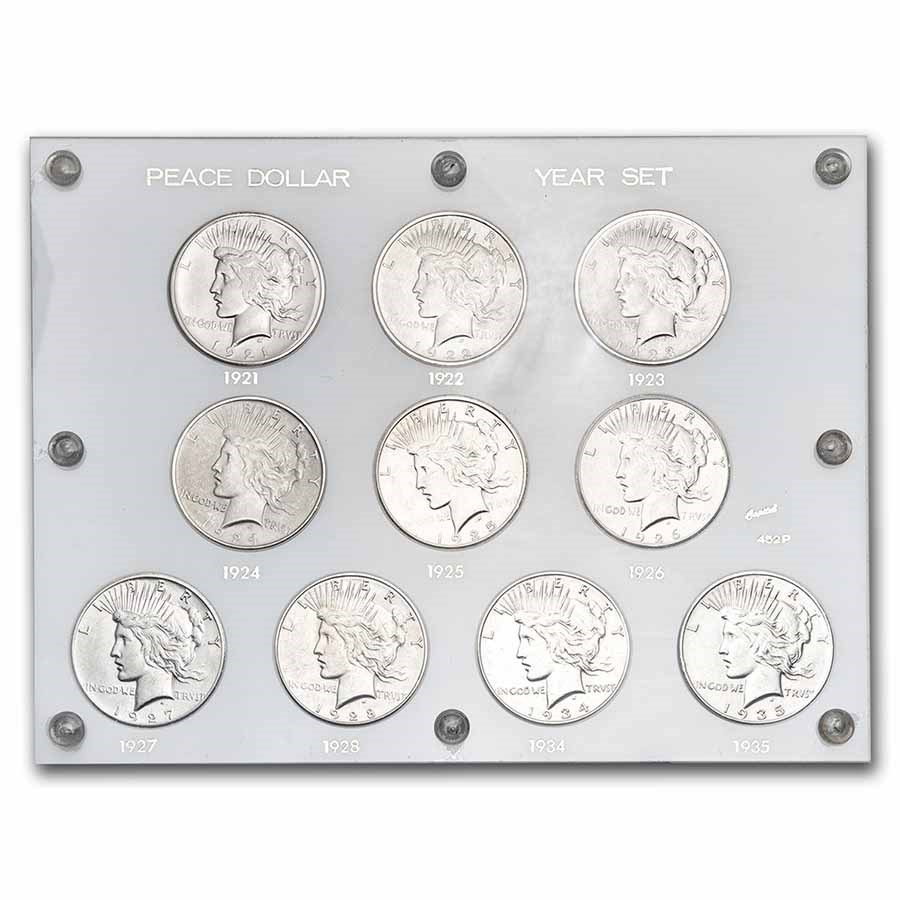 Buy 1921-1935 Peace Dollar 10 Coin Date Set (Capital Plastic) | APMEX