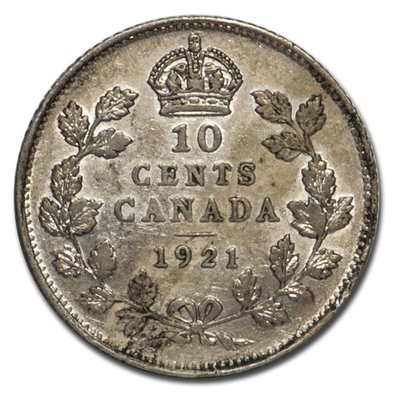 Buy 1921 Canada Silver 10 Cents George V XF Details (Rev discolored) | APMEX