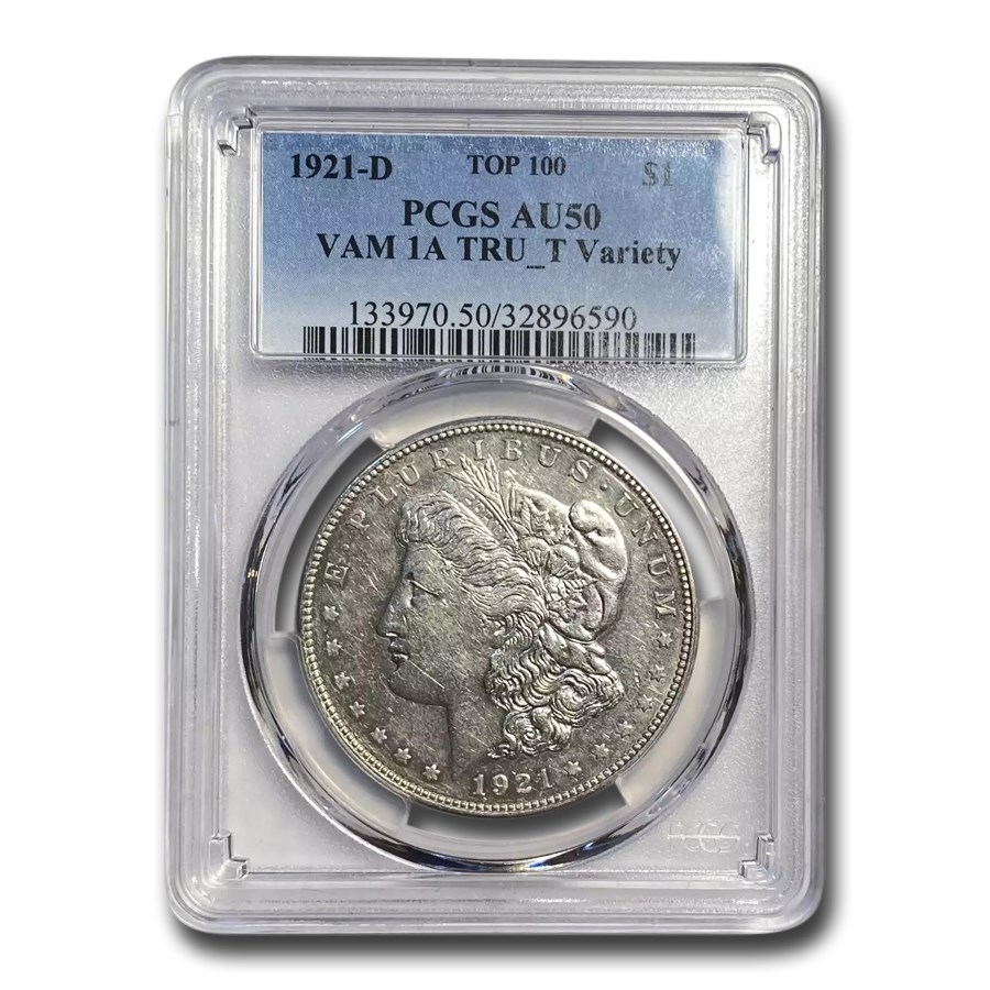 Buy 1921-D Morgan Dollar AU-50 PCGS (VAM-1A, In God We Tru-t) | APMEX