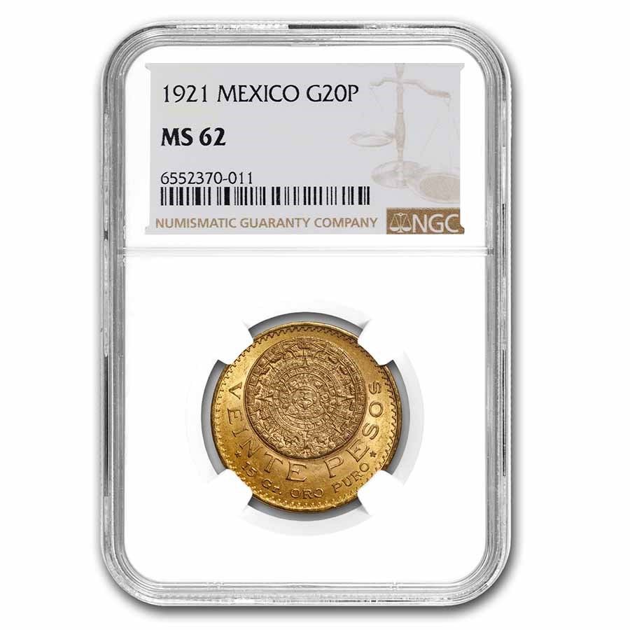 Buy 1921 Mexico Gold 20 Pesos MS-62 NGC | APMEX