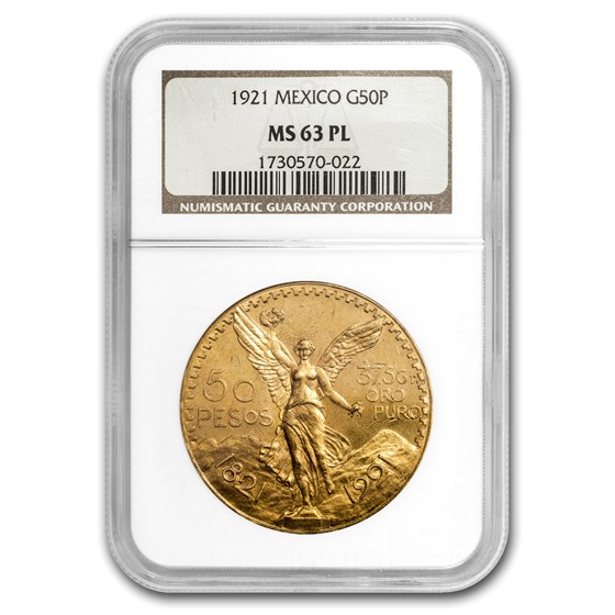 Buy 1921 Mexico Gold 50 Pesos MS-63 PL NGC | APMEX