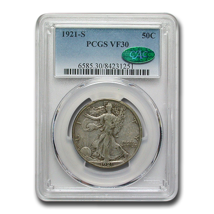 1921-S Walking Liberty Half Dollar VF-30 PCGS CAC