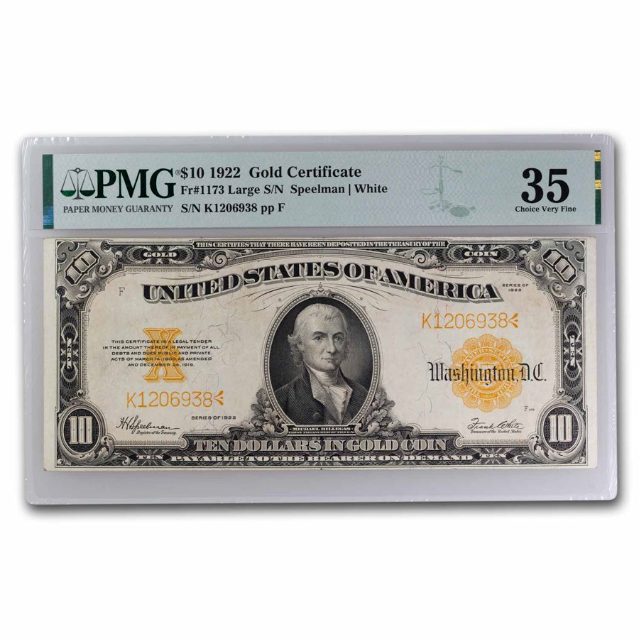 Buy 1922 $10 Gold Cert Hillegas VF-35 EPQ PMG (Fr#1173)2 Consecutive ...