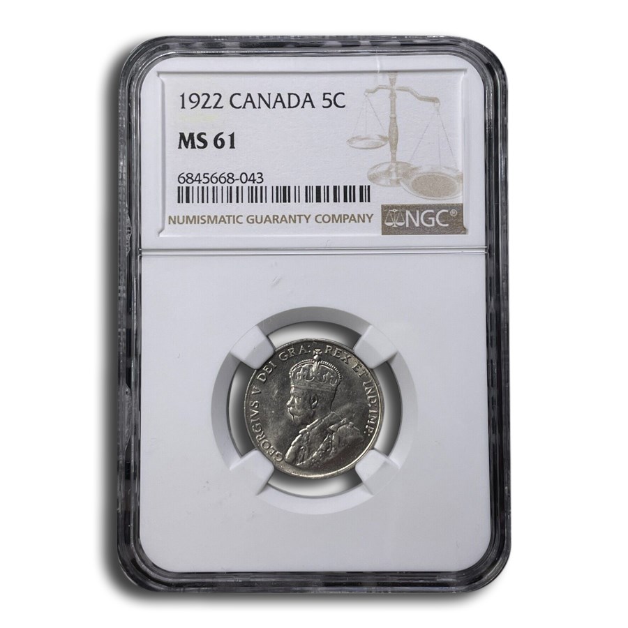 1922 Canada 5 Cents George V MS-61 NGC