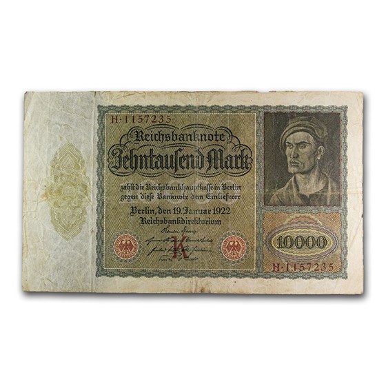 Buy 1922 Germany 10,000 Mark Reichsbanknote Avg Circ (210x124) | APMEX