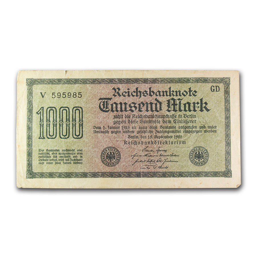 Buy 1922 Germany 1000 Mark Reichsbanknote Avg Circ | APMEX
