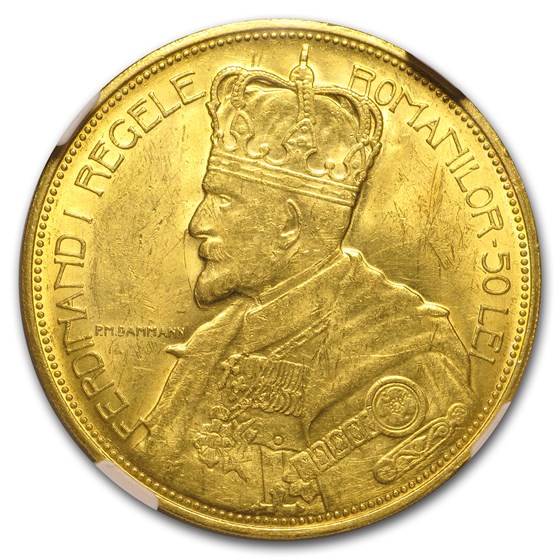 Buy 1922 Romania Gold 50 Lei Coronation Unc Details NGC | APMEX