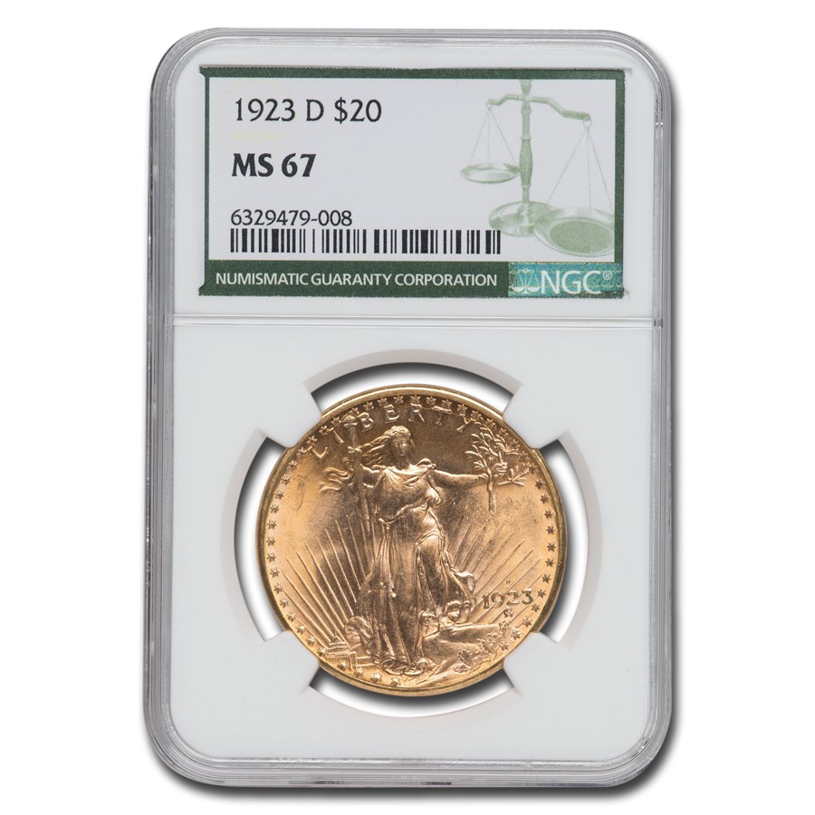 Buy 1923-D $20 St-Gaudens Gold Double Eagle MS-67 NGC (Green Label) | APMEX