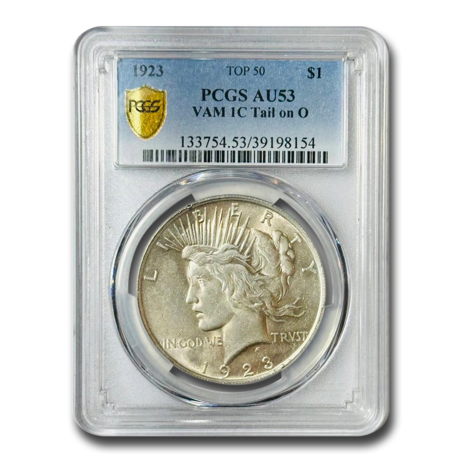 Buy 1923 Peace Dollar AU-53 PCGS (VAM-1C Tail on O) | APMEX