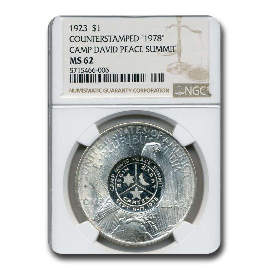 Buy 1923 Peace Dollar MS-62 NGC (Counterstamped 1978 Camp David) | APMEX