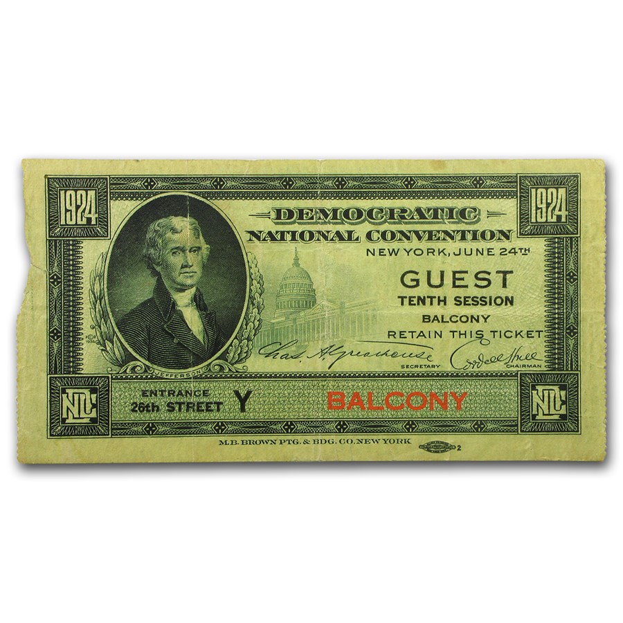 Buy 1924 Democratic Convention Ticket | APMEX