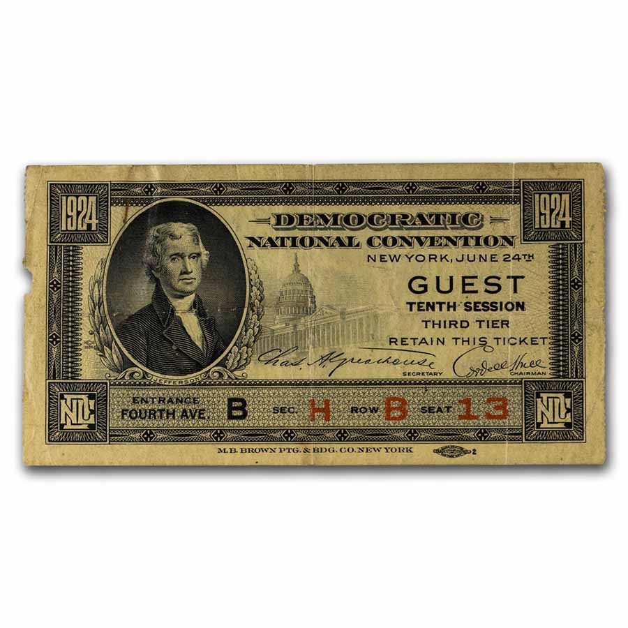 Buy 1924 Democratic National Covention Ticket VF | APMEX