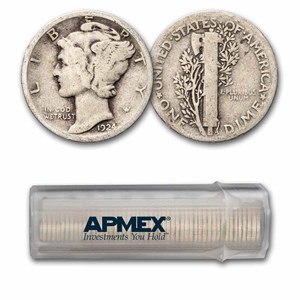 1924 Mercury Dime 50-Coin Roll Avg Circ