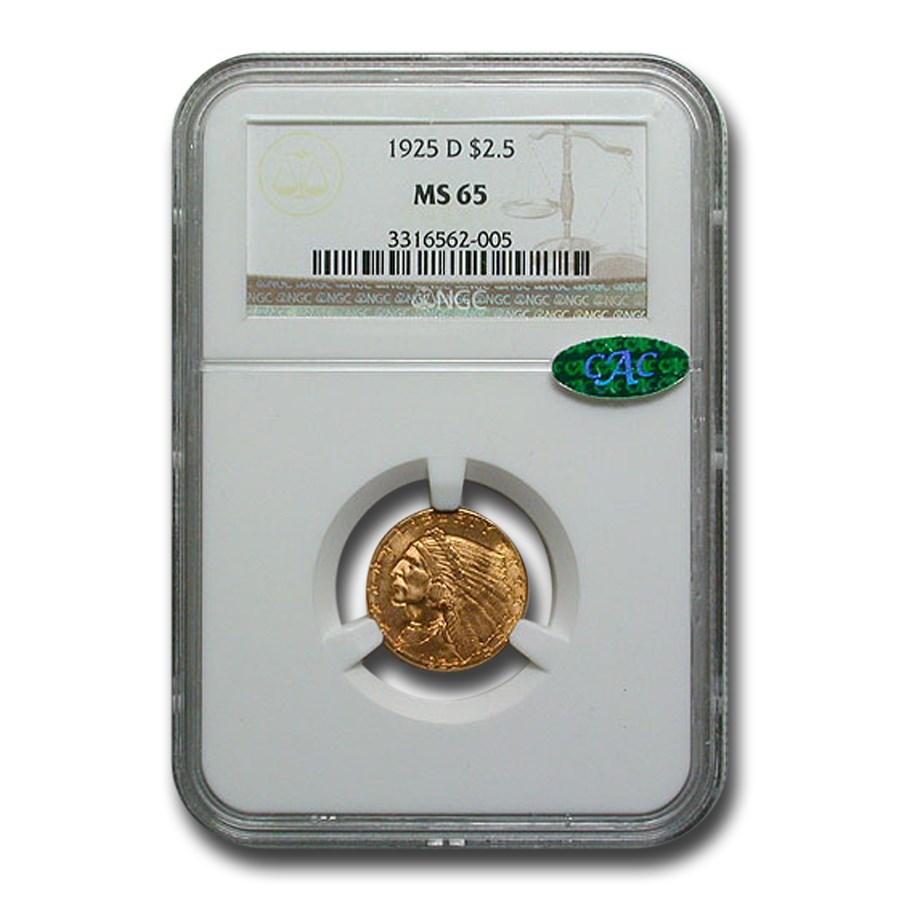 Buy 1925-D $2.50 Indian Gold Quarter Eagle MS-65 NGC CAC | APMEX