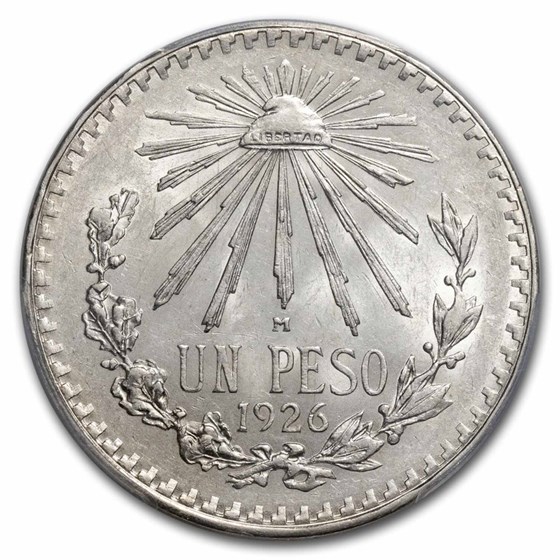 1926-M Mexico Silver 1 Peso Cap & Rays MS-62 PCGS
