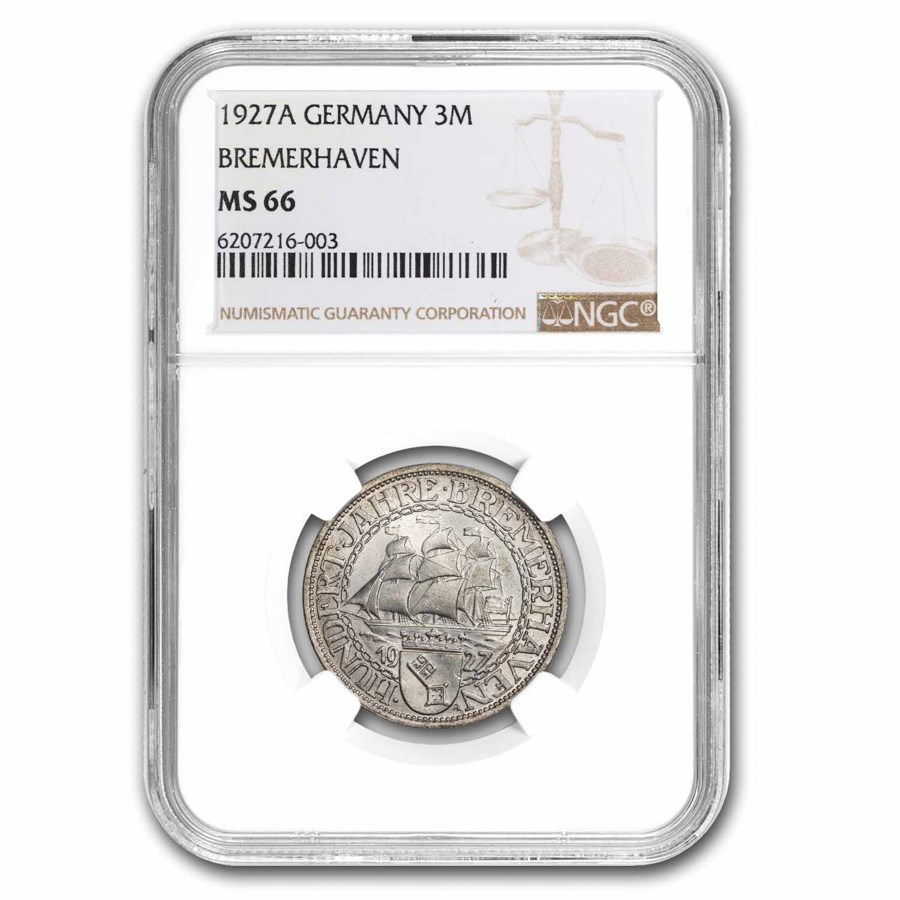 Buy 1927-A Germany Silver 3 Mark Bremerhaven MS-66 | APMEX