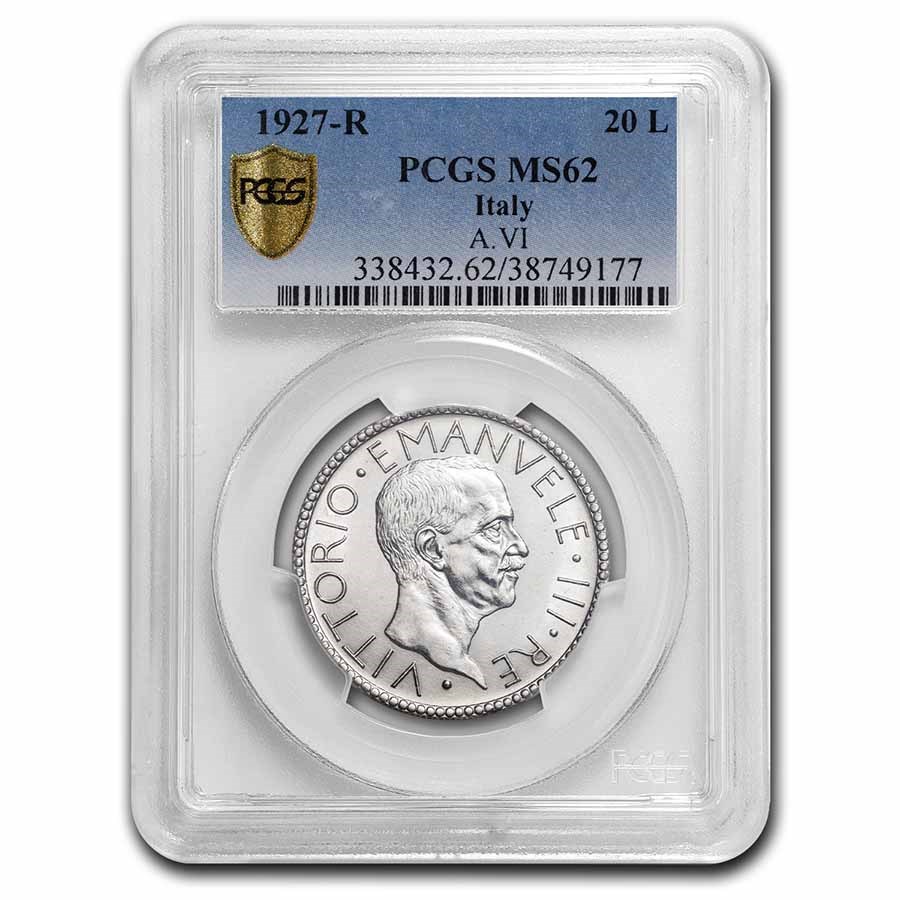 Buy 1927-R Italy Silver 20 Lire Vittorio Emanuele III MS-62 PCGS | APMEX