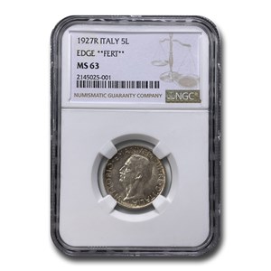 1927-R Italy Silver 5 Lire Emanuele III MS-63 NGC