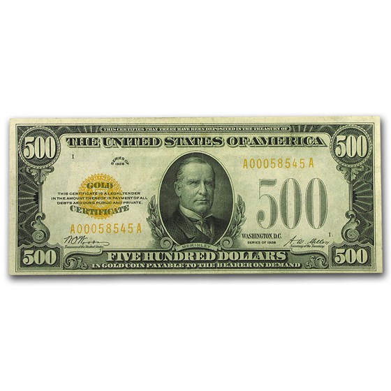 Buy 1928 $500 Gold Certificate AU-55 PCGS | APMEX