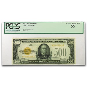 Buy 1928 $500 Gold Certificate AU-55 PCGS (Fr#2407) | APMEX