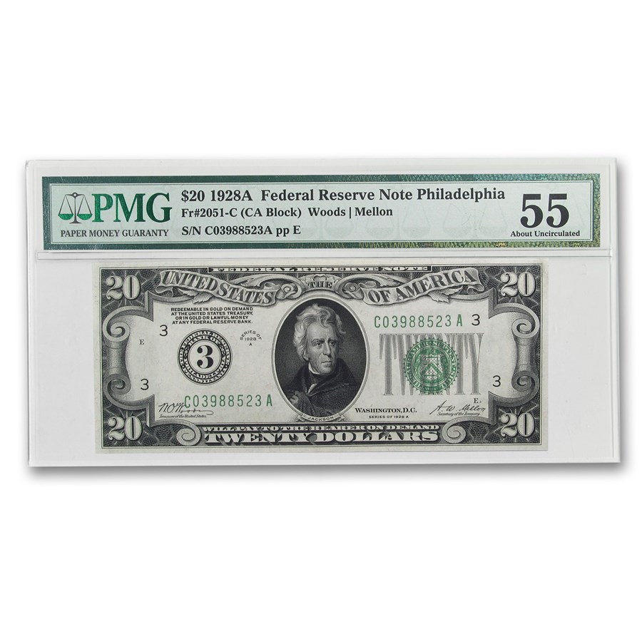Buy 1928-A (3-Philadelphia) $20 FRN AU-55 PMG (Fr#2051-C) | APMEX