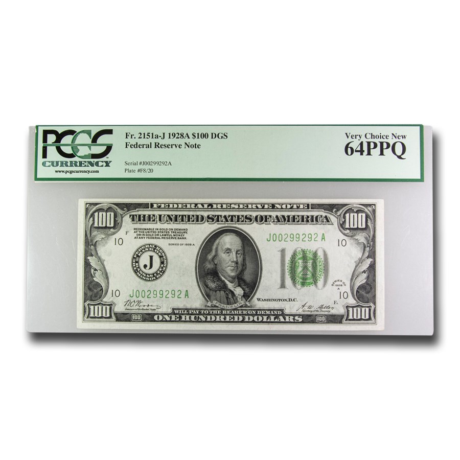 Buy 1928-A (J-Kansas City) $100 FRN Choice New CU-64 PPQ PCGS | APMEX