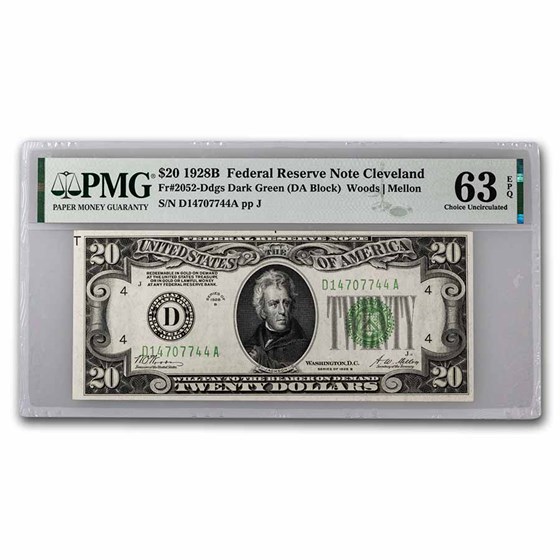 Buy 1928-B (D-Cleveland) $20 FRN CH CU-63 EPQ PMG (Fr#2052-D) | APMEX