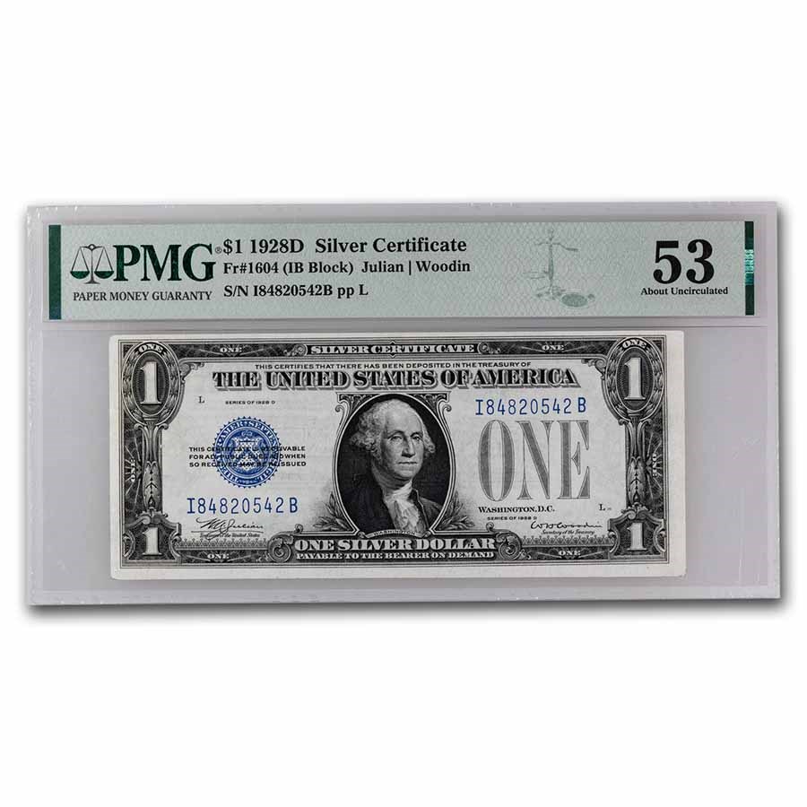 Buy 1928-D $1.00 Silver Cert. AU-53 PMG (Fr#1604) | APMEX