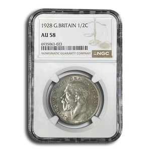 1928 Great Britain Silver 1/2 Crown George V AU-58 NGC