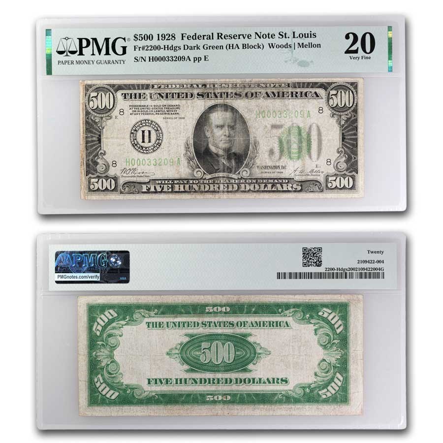 Buy 1928 (H-St. Louis) $500 FRN VF-20 PMG (Fr#2200-H) DGS | APMEX
