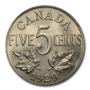 1929 Canada 5 Cents George V MS-64 PCGS