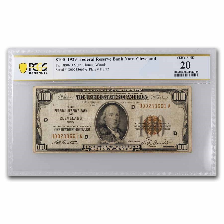 Buy 1929 (D-Cleveland) $100 Brown Seal FRBN VF-20 PCGS (Fr#1890-D) | APMEX