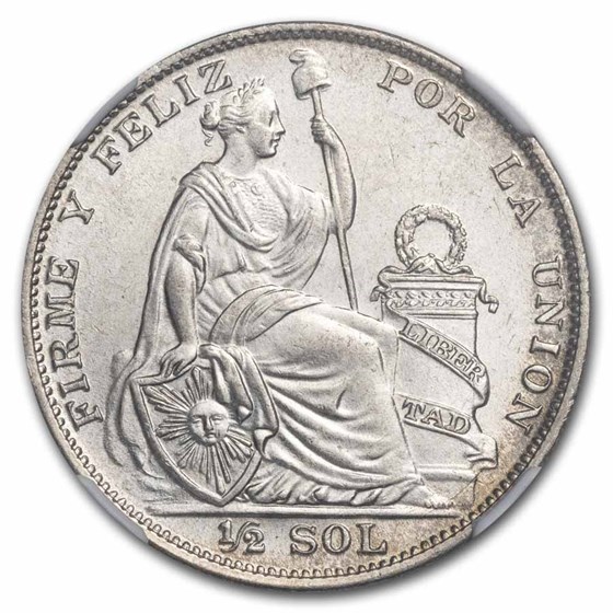 1929-LIMA Peru Silver 1/2 Sol MS-63 NGC