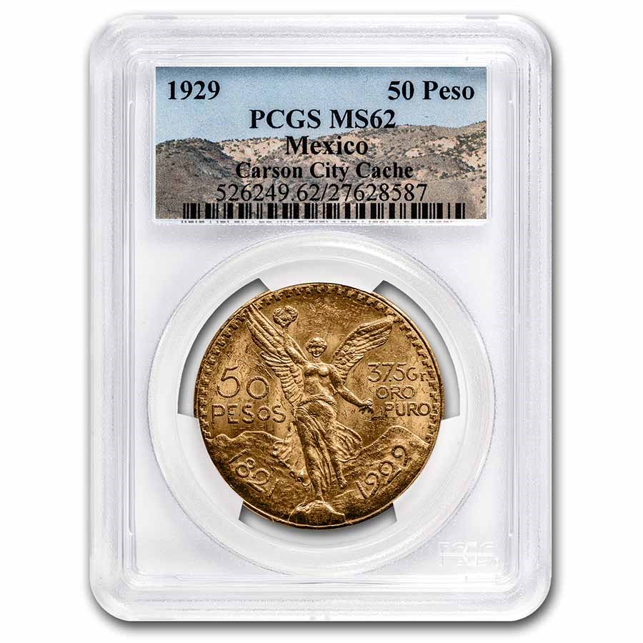 Buy 1929 Mexico Gold 50 Pesos MS-62 PCGS (Carson City Cache) | APMEX