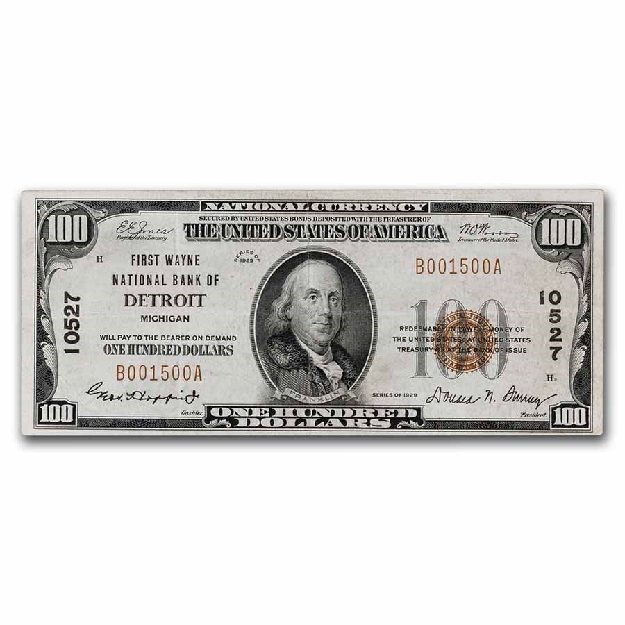 Buy 1929 Type 1 $100 First Wayne NB of Detroit, MI XF CH#10527 | APMEX