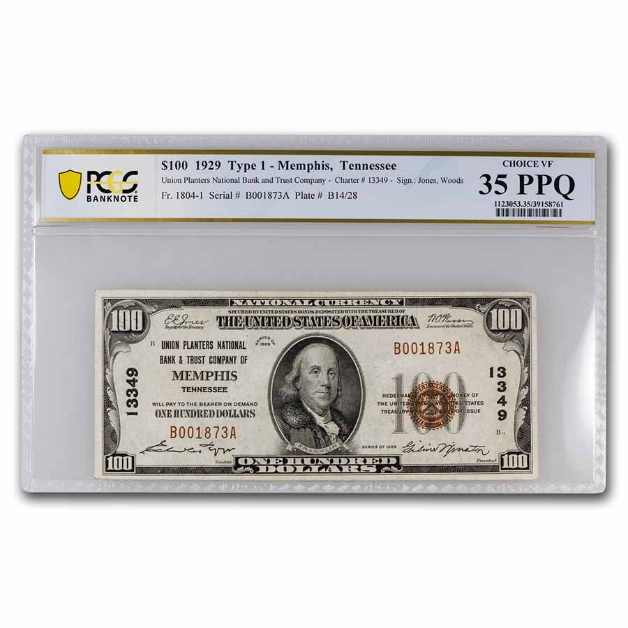 Buy 1929 Type 1 $100 Memphis, TN VF-35 PPQ PCGS(Fr#1804-1) CH#13349 | APMEX