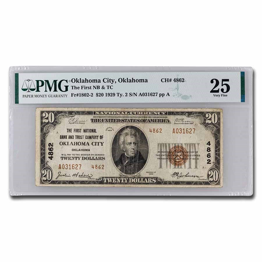 Buy 1929 Type 2 $20 Oklahoma City, OK VF-25 PMG(Fr#1802-2)CH#4862 | APMEX